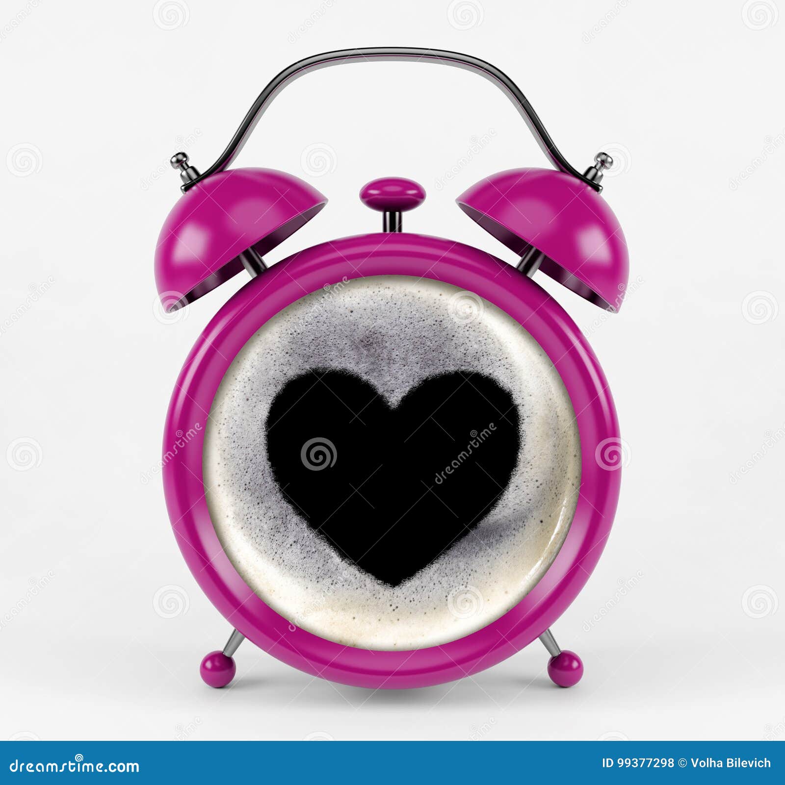 Pink Alarm Clock with Coffee Heart Concept on White Background Stock ...