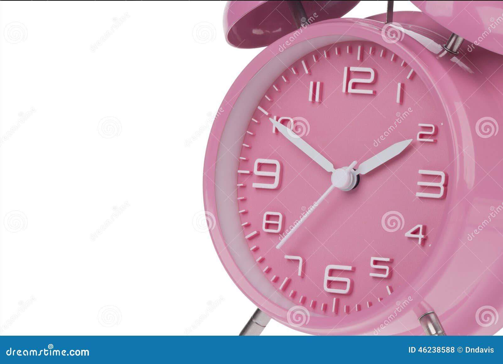 Pink Alarm Clock with the Hands at 10 and 2 am or Pm Isolated on a ...