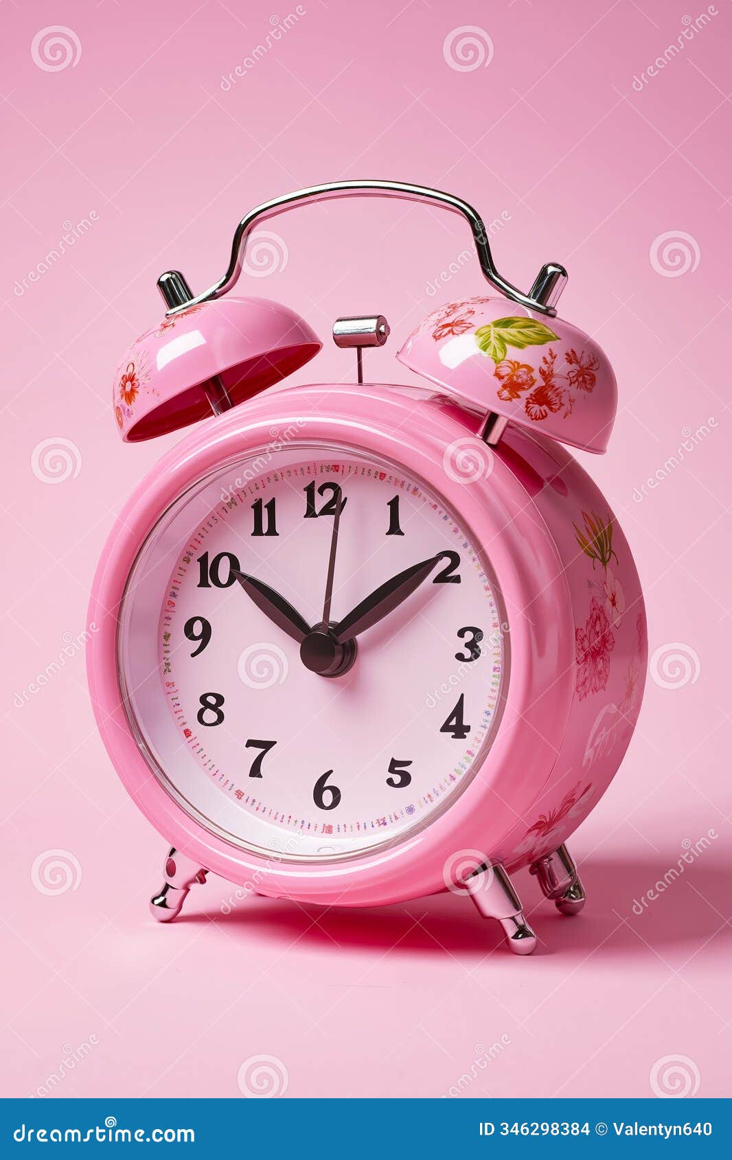 A Pink Alarm Clock Sitting on Top of a Pink Surface Stock Illustration ...