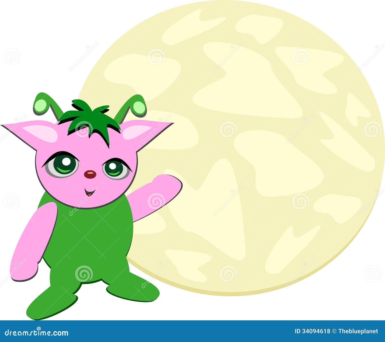 Pink Alien and Moon stock illustration. Illustration of alien - 34094618