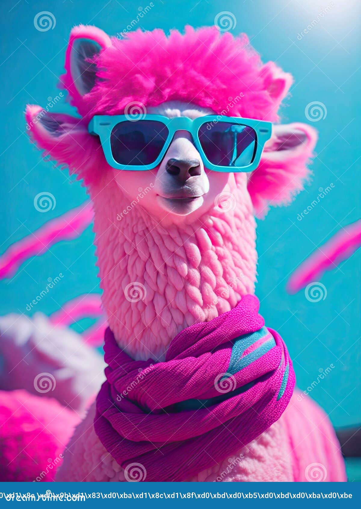 Pink Alpaca with Sunglasses and a Scarf. Ai Generative Stock ...