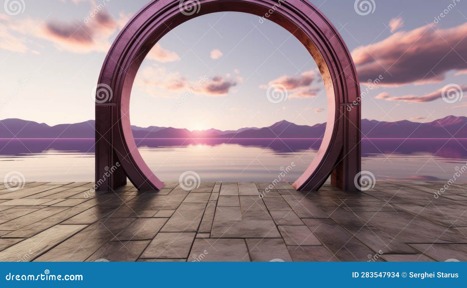 A Pink Arch with a Sunset in the Background. Generative AI Image. Stock ...