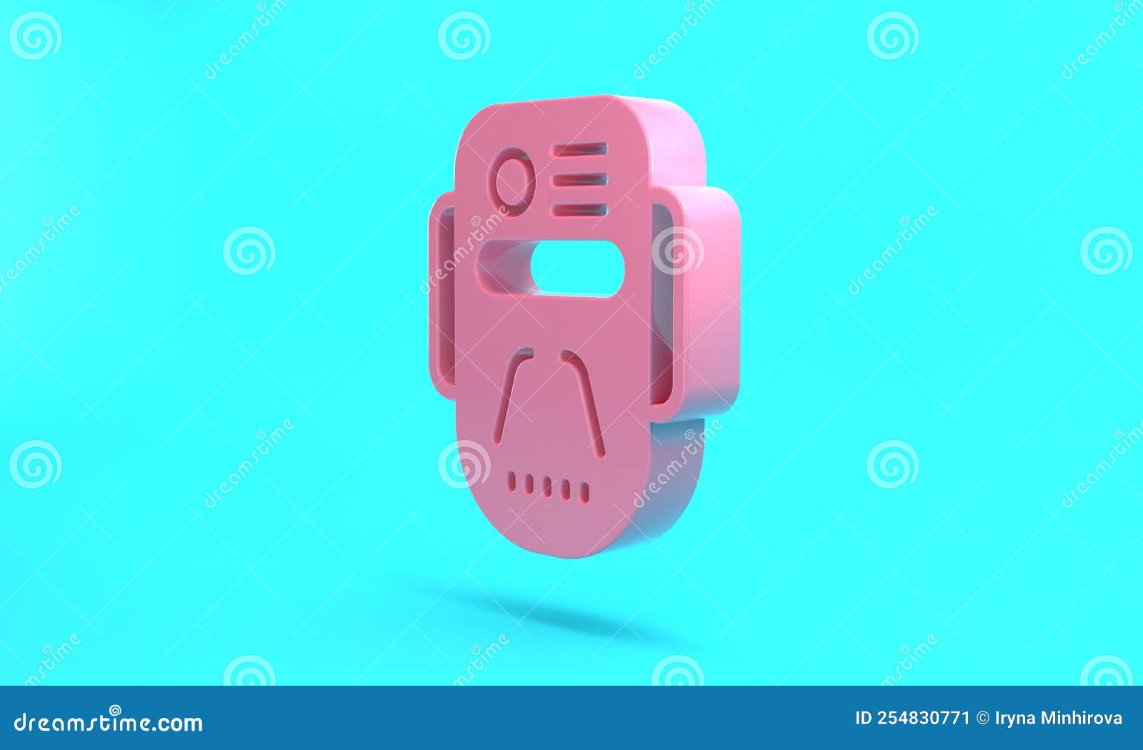 Pink Artificial Intelligence Robot Icon Isolated on Turquoise Blue ...