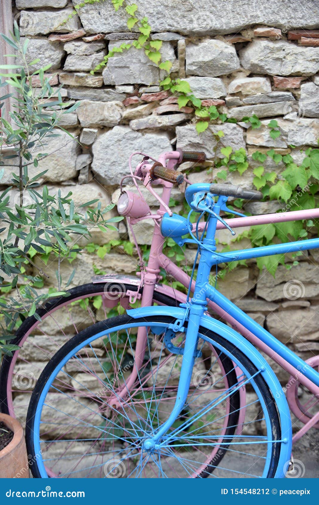 Pink and Baby Blue Colored Bicycle, Close-up. Stock Photo - Image of ...