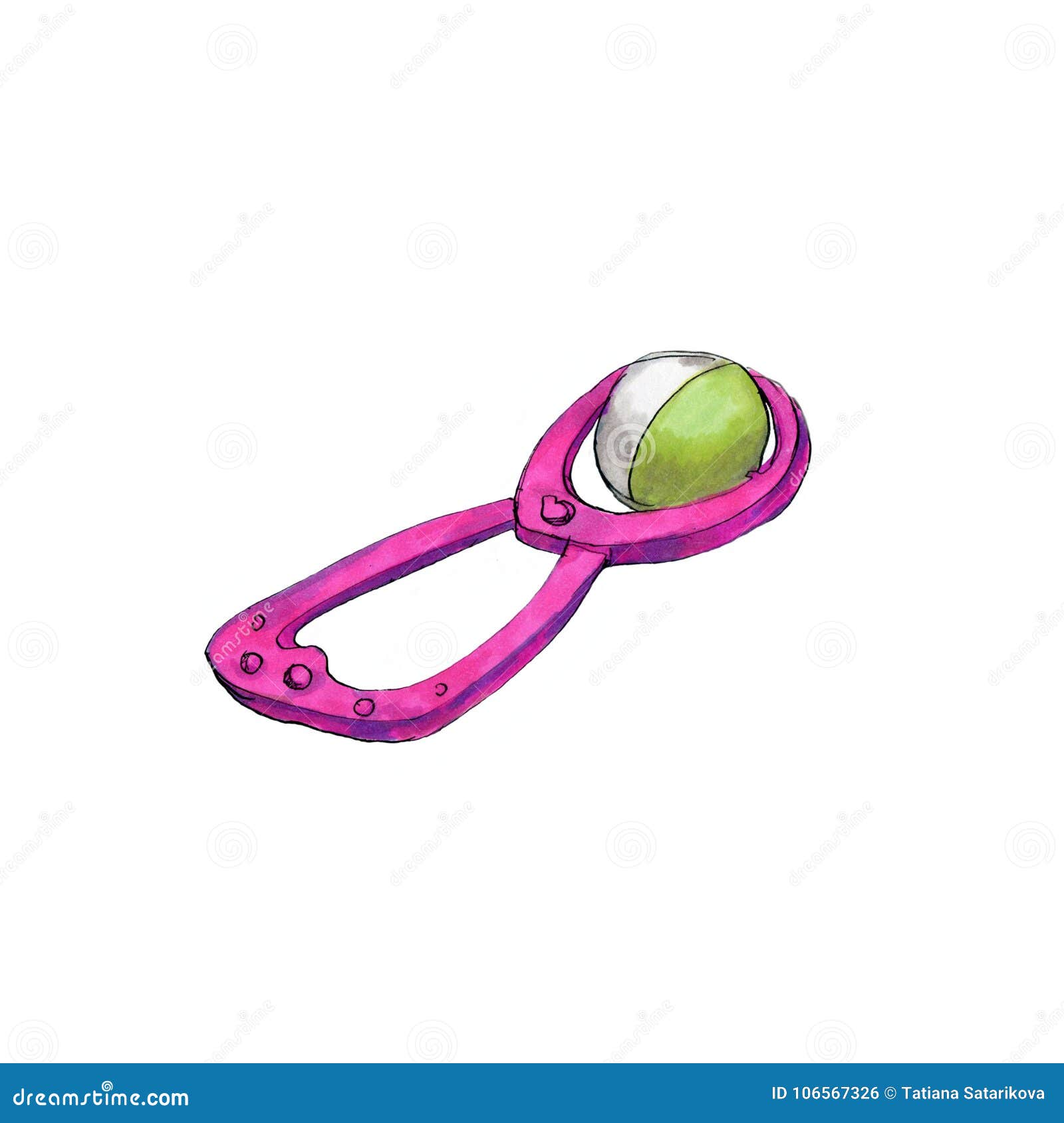 Pink Baby Rattle Isolated on White Background Stock Illustration ...