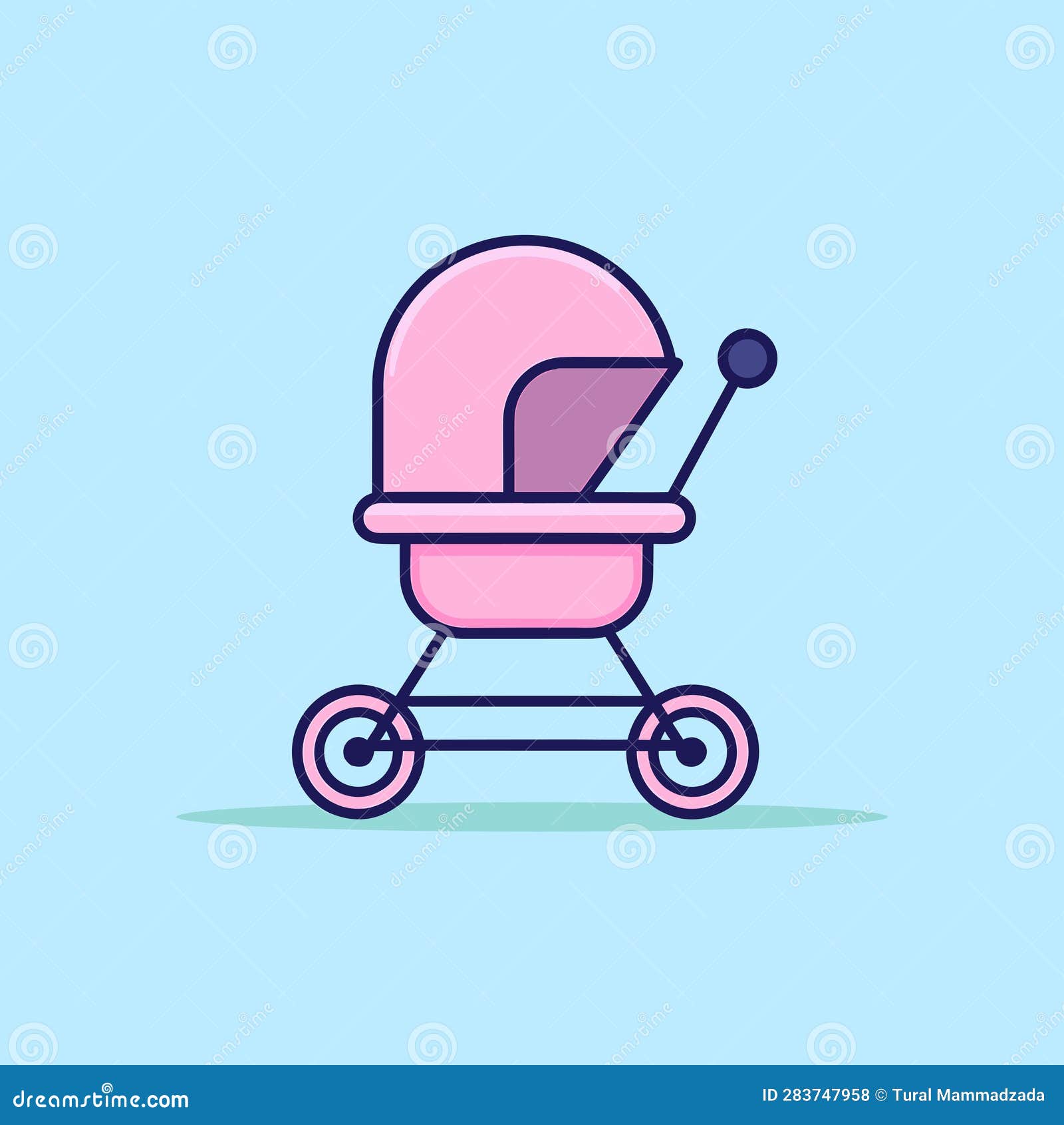 Vector of a Pink Baby Stroller on a Blue Background Stock Vector ...