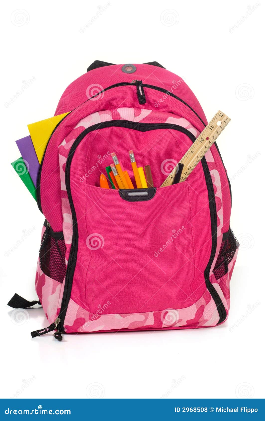 Pink backback for school stock photo. Image of instrument - 2968508