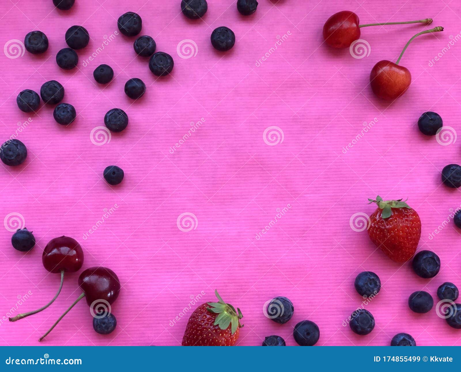 Pink Background Covered with Berries and Fruit. Copy Space. Top View ...