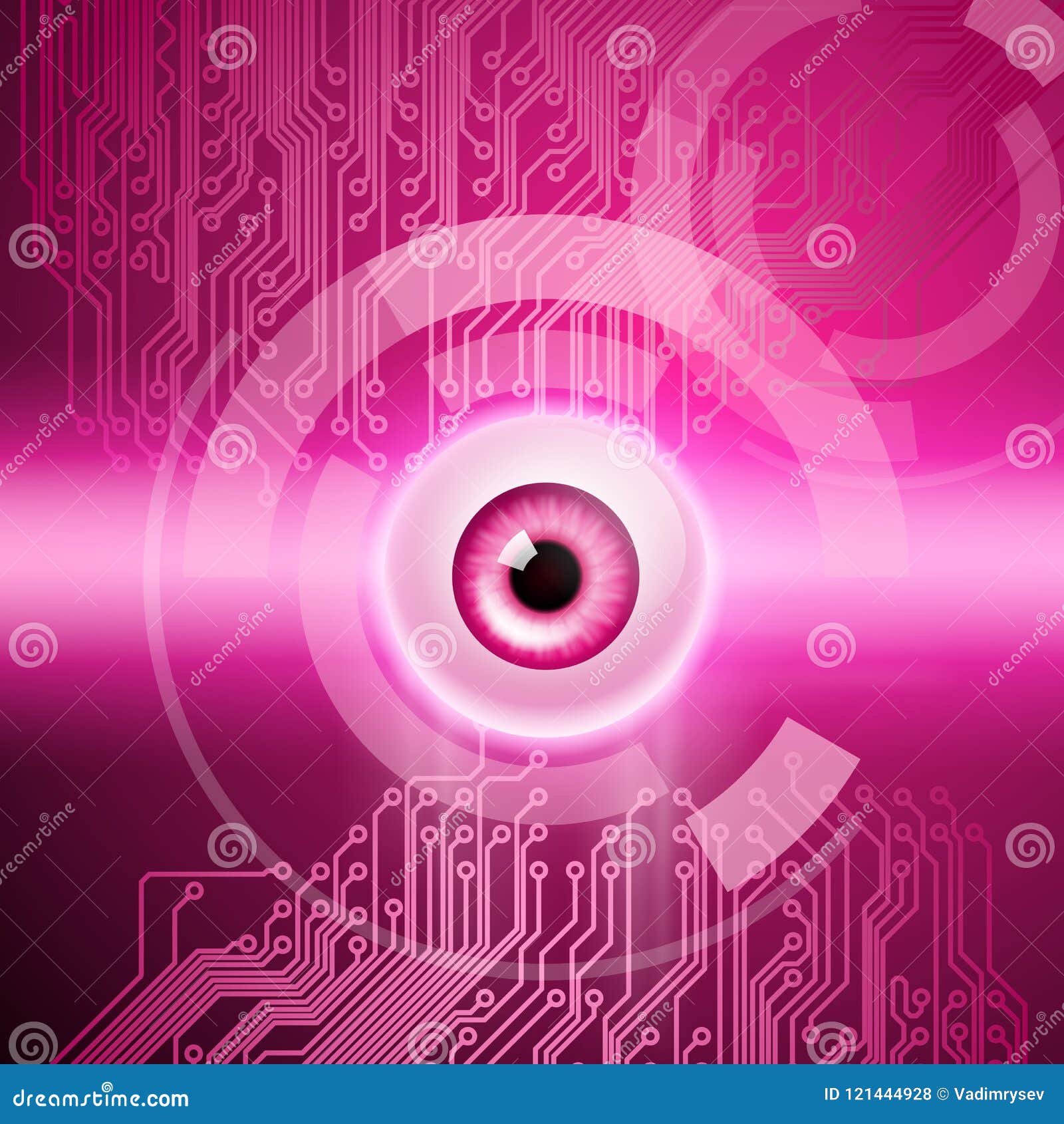 Pink Background with Eye and Circuit Stock Vector - Illustration of ...