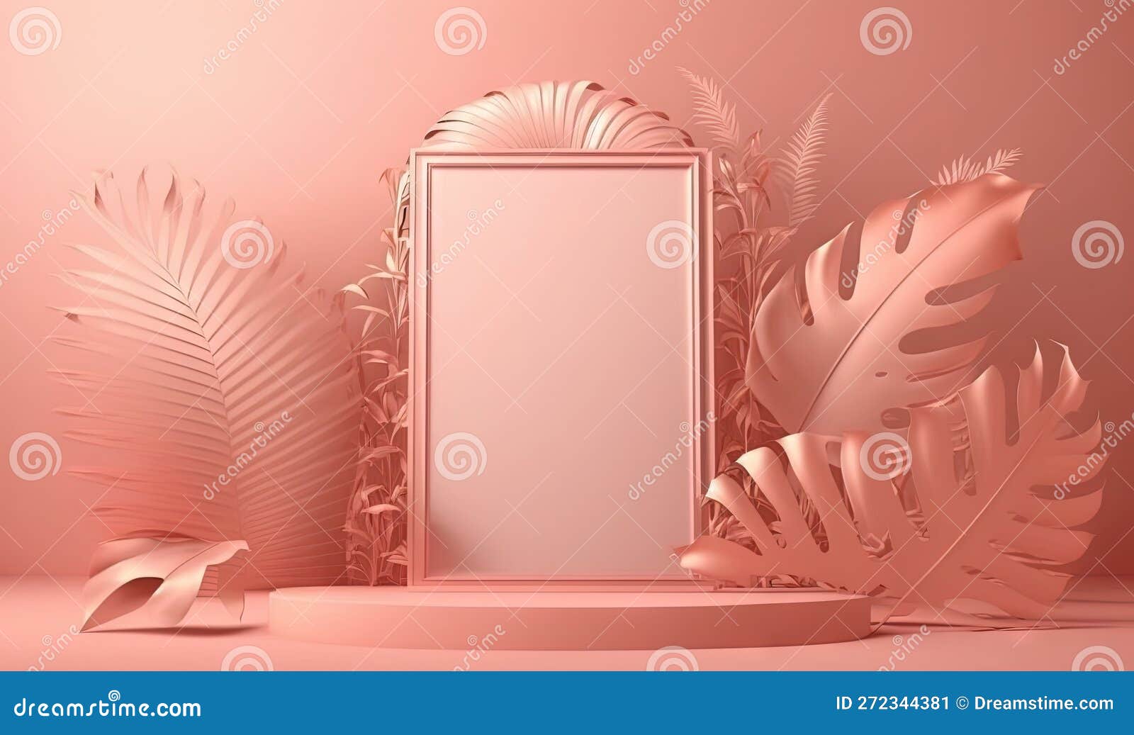 A Pink Background with a Gold Frame Surrounded by Tropical Leaves Stock ...