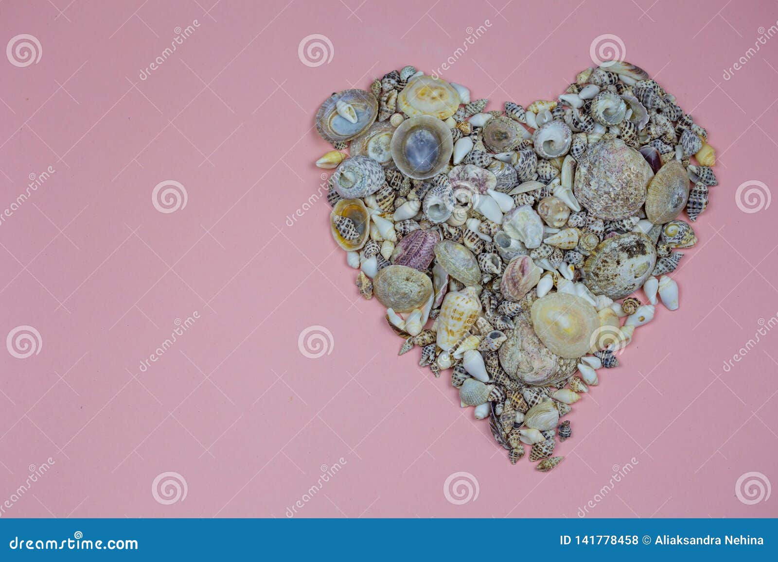 On a Pink Background Lined with Heart Made of Shells Stock Photo ...
