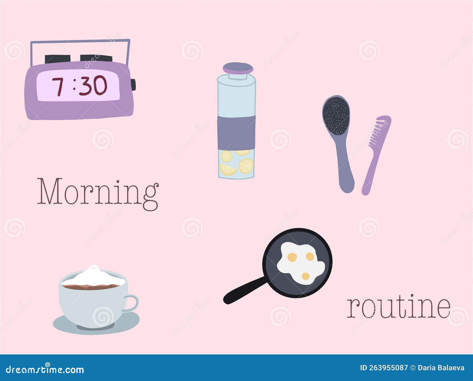 Pink Background Morning Routine Set Stock Vector - Illustration of girl ...