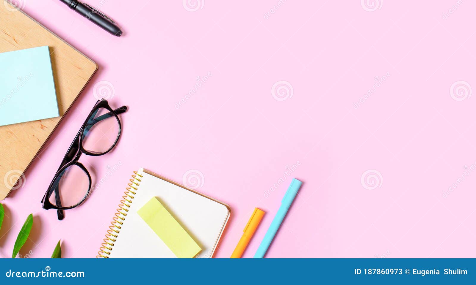 Pink Background with Notepad, Office Glasses, Pen, Place for Text ...