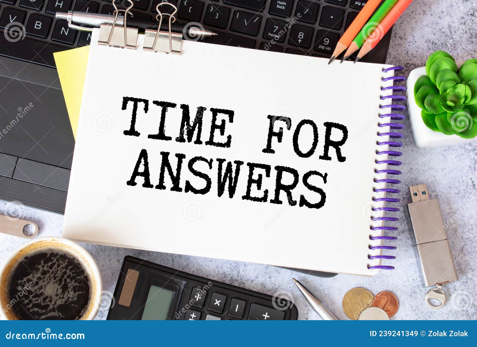 On a Pink Background, Pen and Notebook with the Text TIME for ANSWERS ...