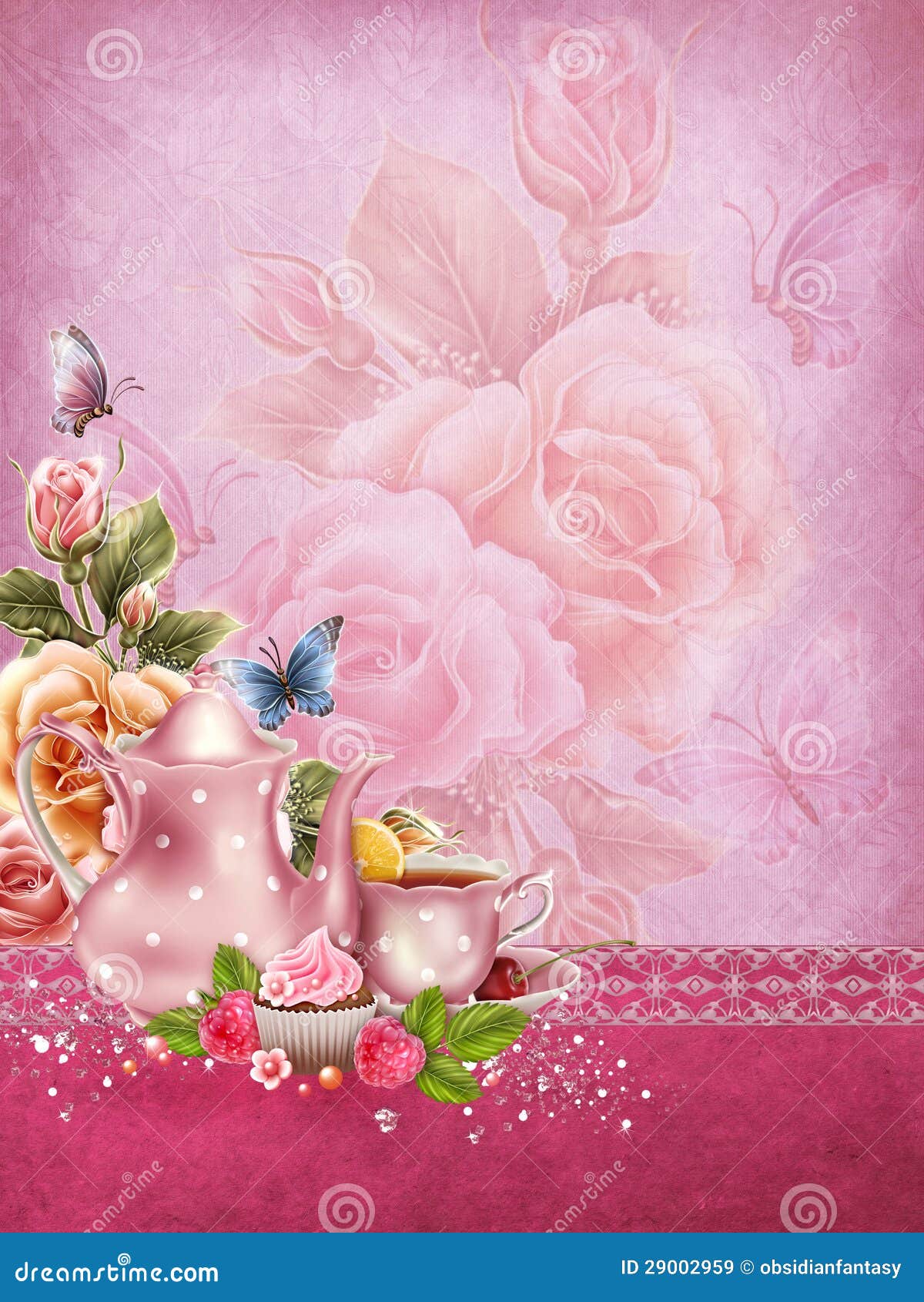 Pink Background with a Tea Pot Stock Illustration - Illustration of ...