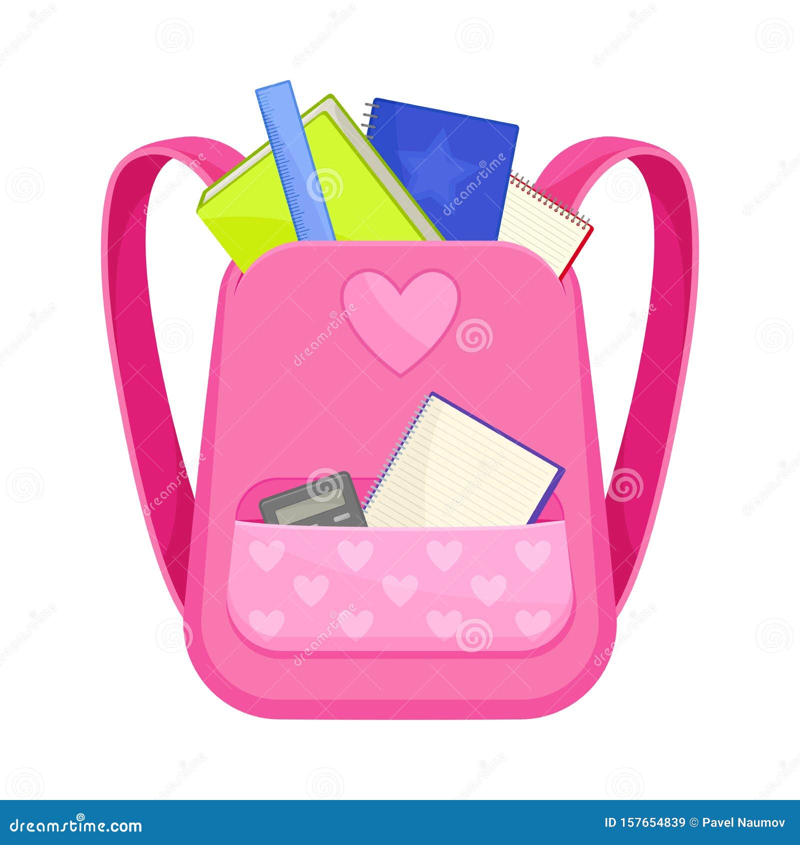Pink Backpack with Hearts. Vector Illustration on a White Background ...