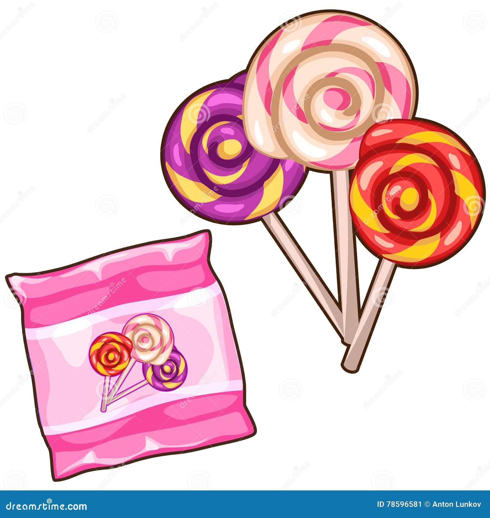 Pink Bag With Three Colorful Spiral Lollipops Cartoon Vector ... Pink Bag With Three Colorful Spiral Lollipops Cartoon Vector ...