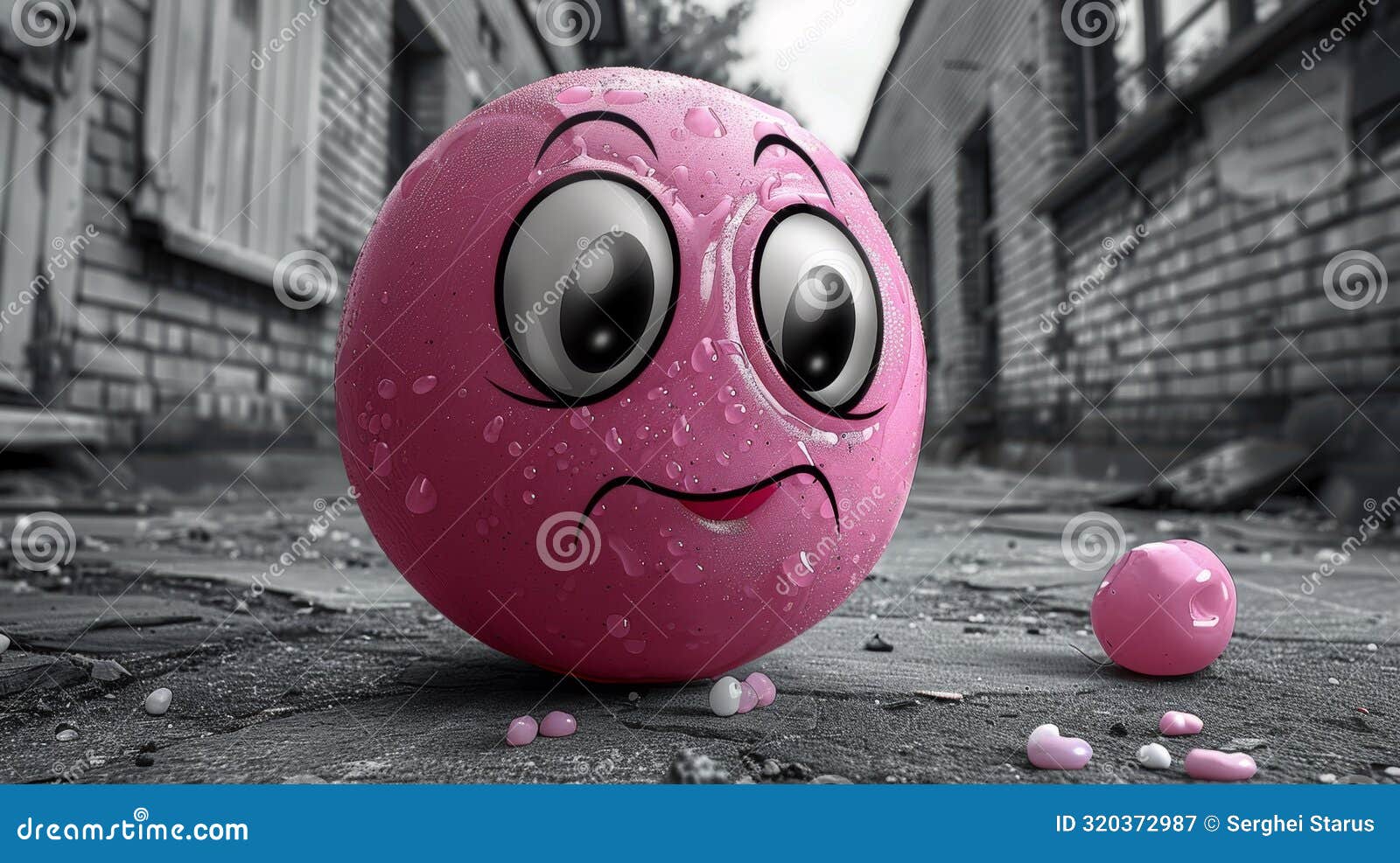 A Pink Ball with Eyes and a Mouth on the Ground, AI Stock Illustration ...