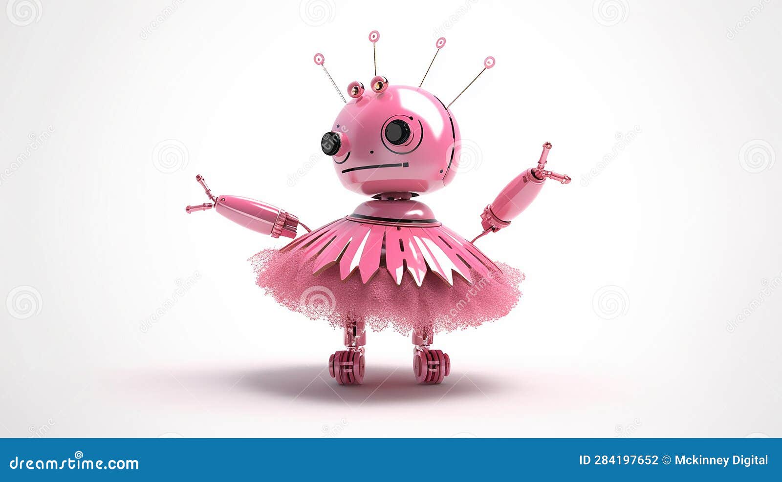 Pink Ballerina Bug Style Robot on Solid White Background. Stock ...