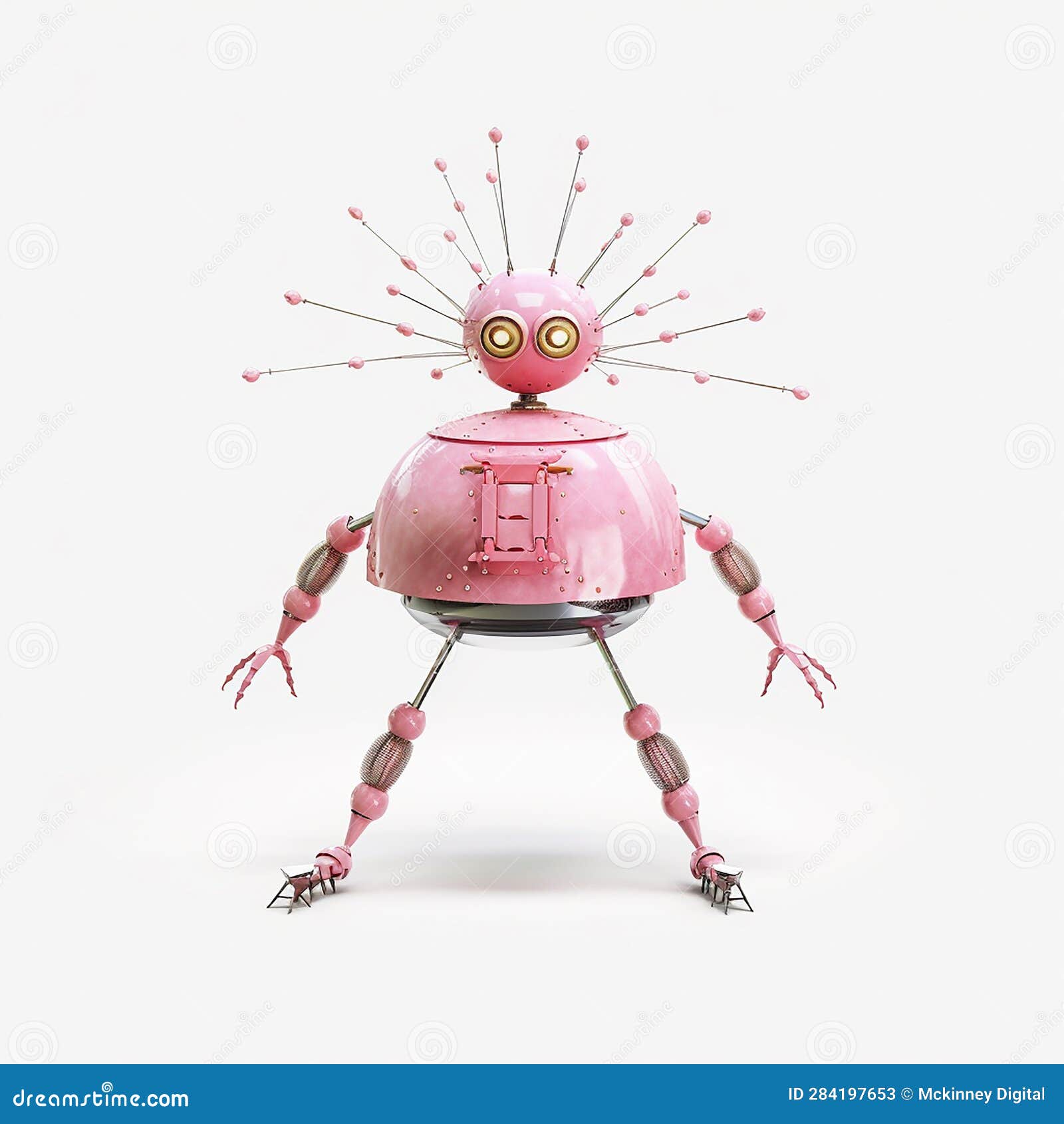 Pink Ballerina Bug Style Robot on Solid White Background. Stock ...