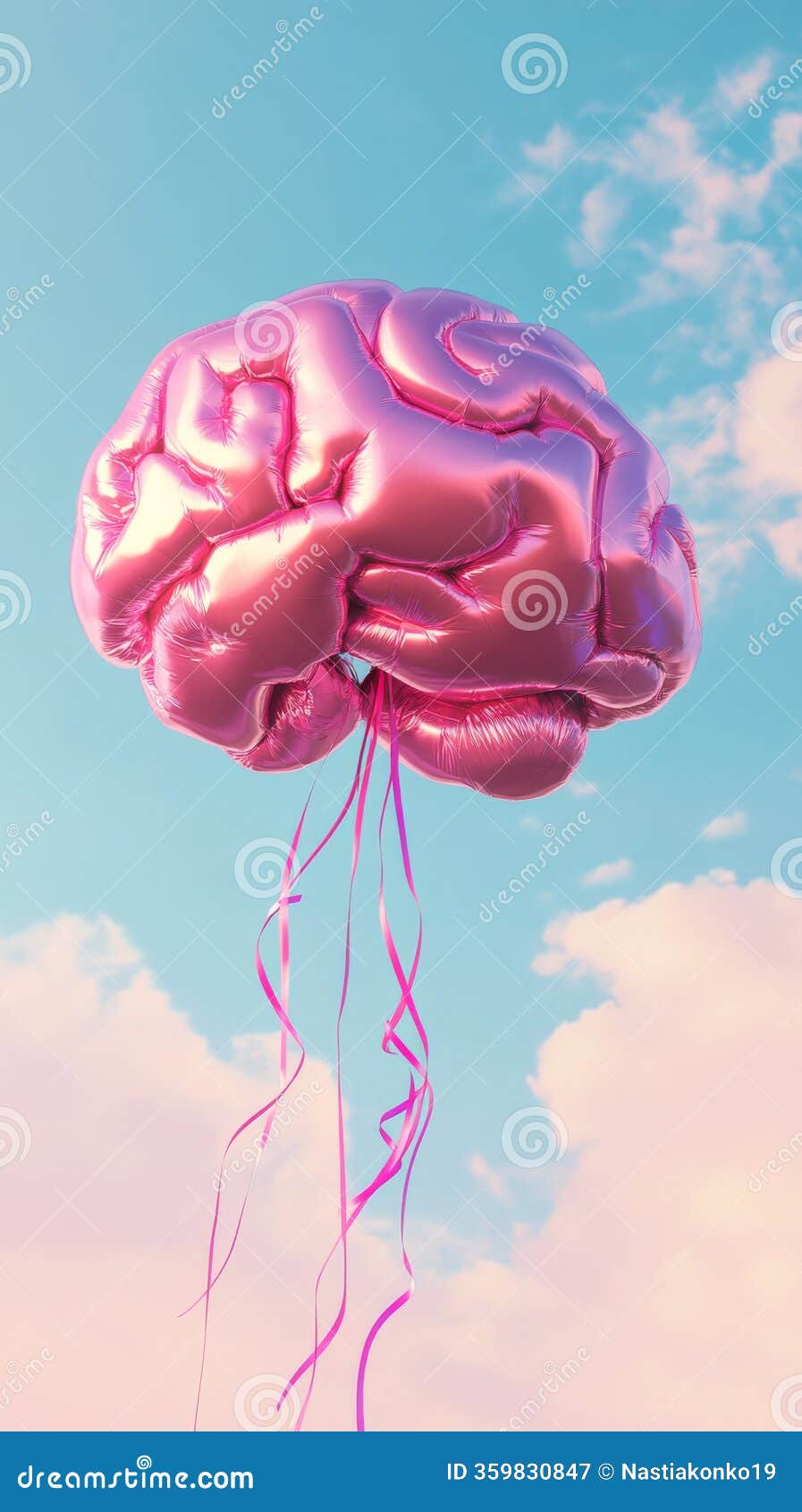 Pink Balloon Brain Floating in Blue Sky, Surreal Art Concept Stock ...