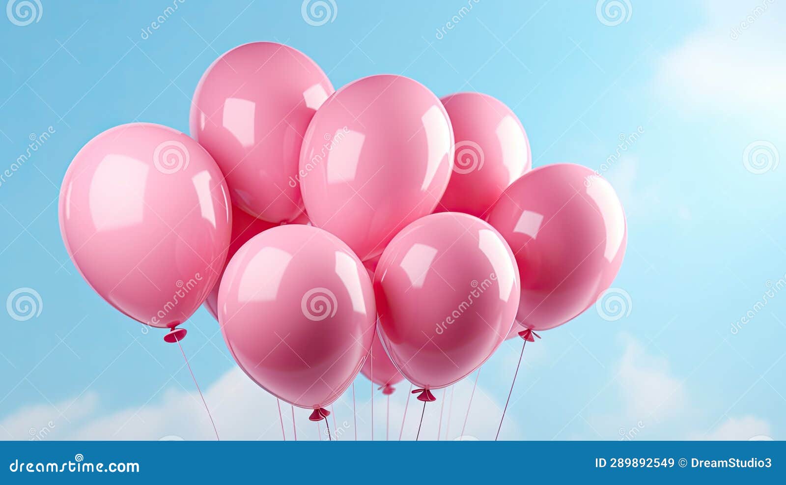 Pink Balloons Flying in the Blue Sky. Stock Illustration - Illustration ...
