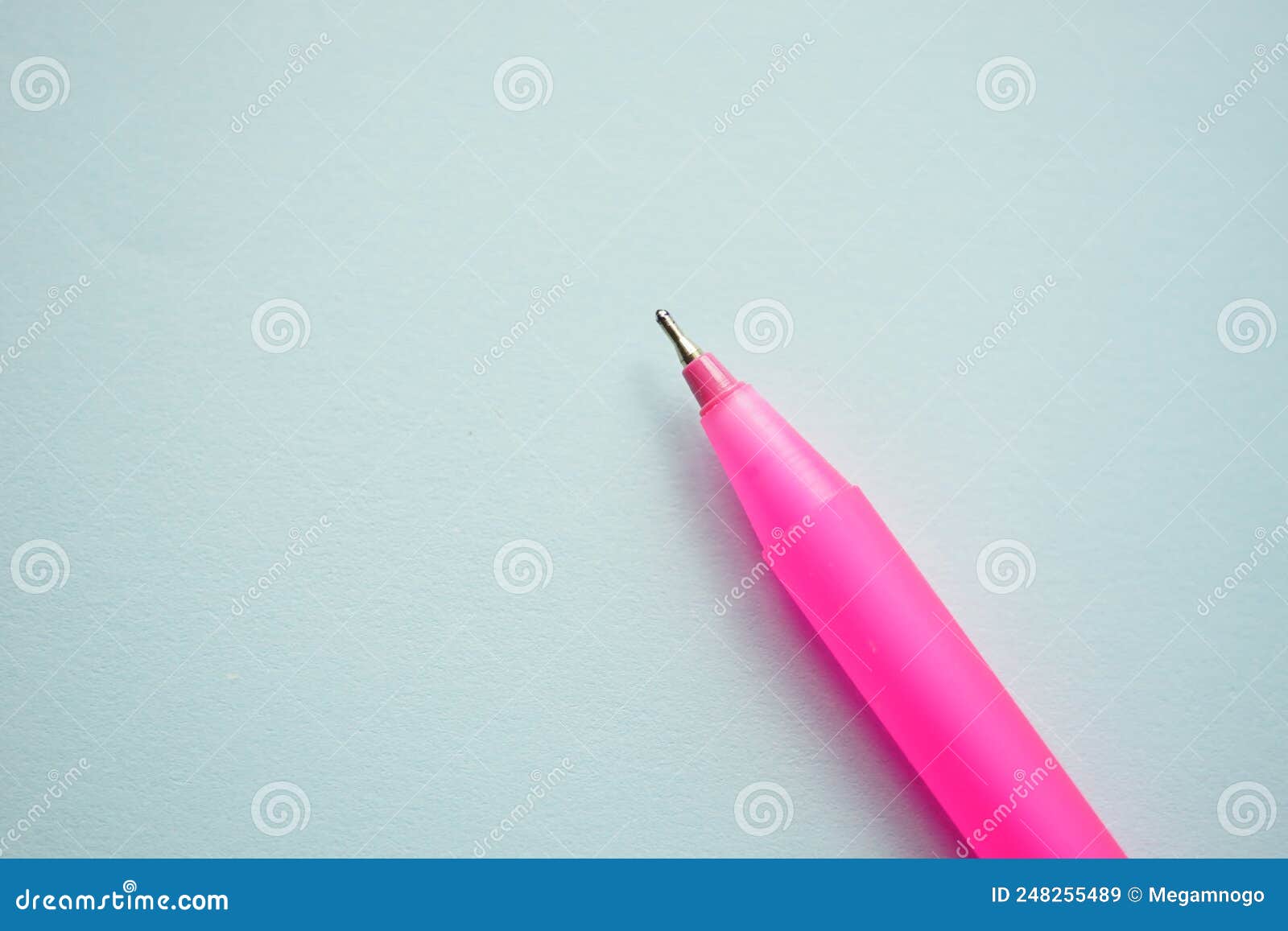 Pink Ballpoint Pen on Pale Blue Paper Stock Image - Image of blank ...