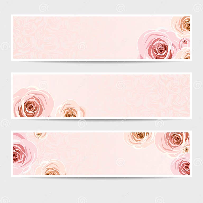 Pink Banners with Roses. Vector Eps-10. Stock Vector - Illustration of ...