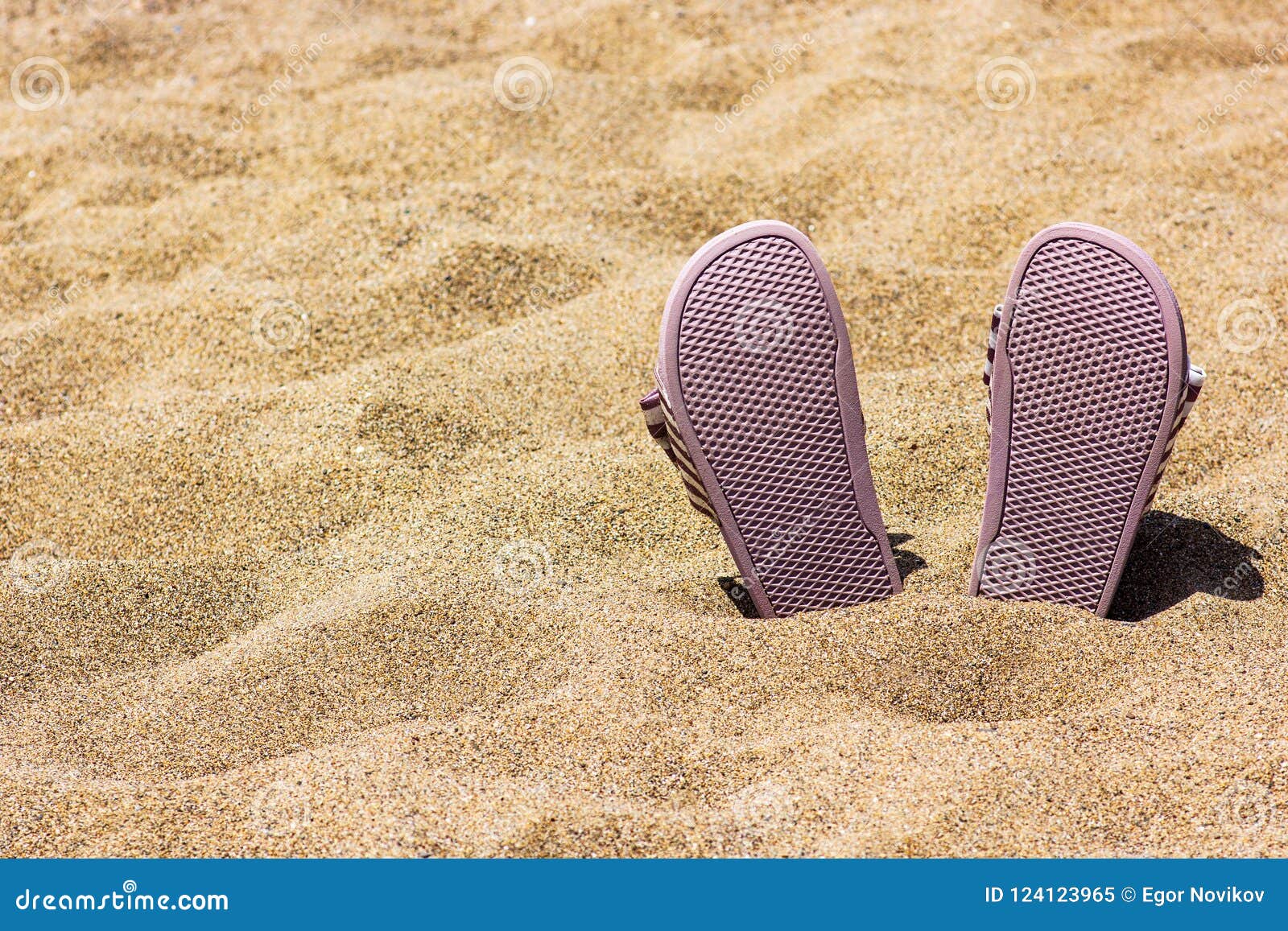 Pink Beach Slippers in the Sand on the Beach Stock Image - Image of ...