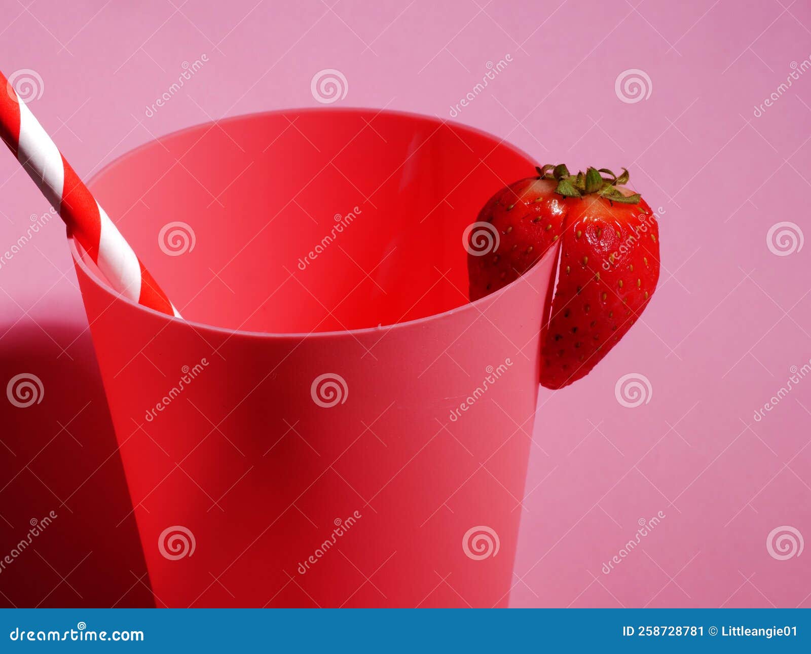 Pink Beaker with Strawberry and Drinking Straw Stock Image - Image of ...