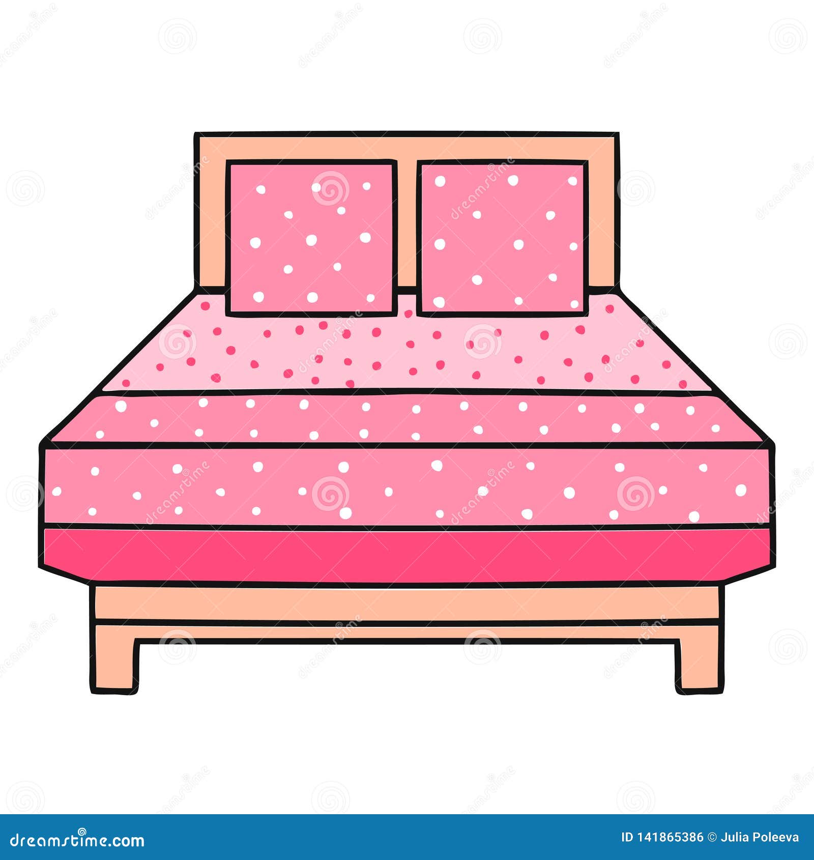 Pink Bed with a Polka Dot Bedspread with an Angular Black Outline ...