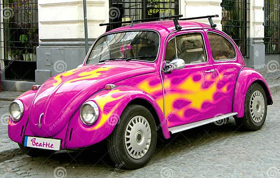 Pink beetle car stock photo. Image of motion, texture, dream - 12788