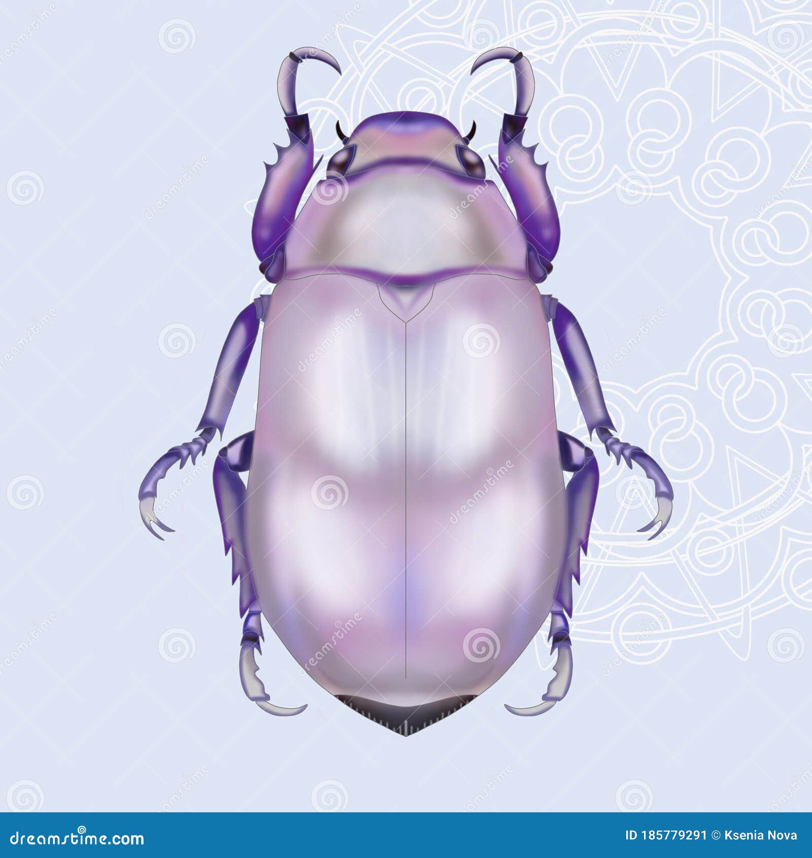 Pink Beetle in Patterns on a Blue Background Stock Illustration ...