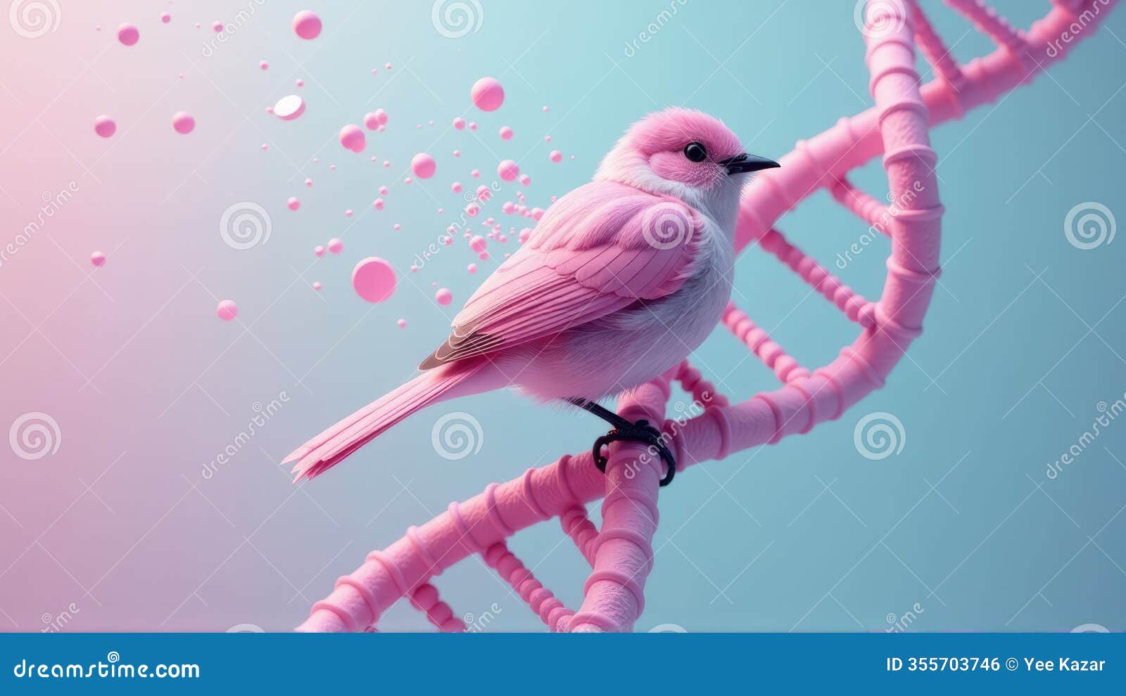 Pink Bird on DNA Structure with Pink Bubbles Stock Illustration ...