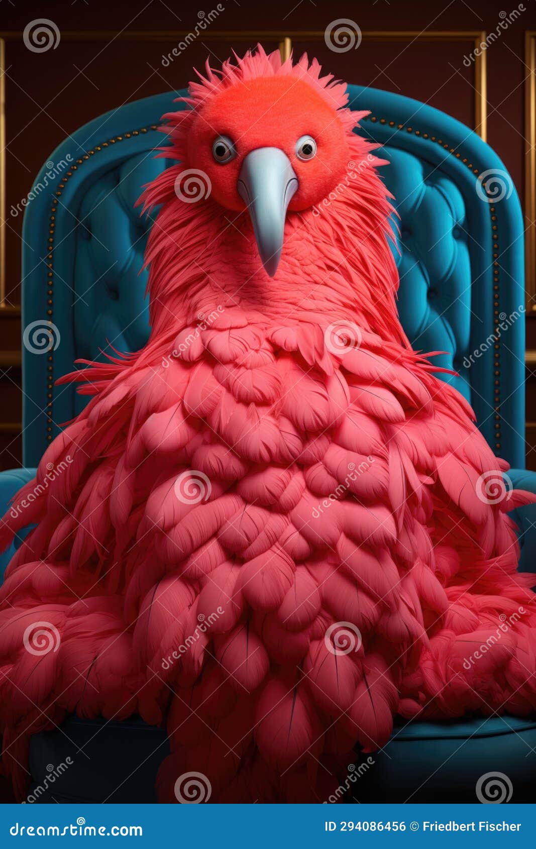 A Pink Bird Sitting on a Blue Chair Stock Illustration - Illustration ...