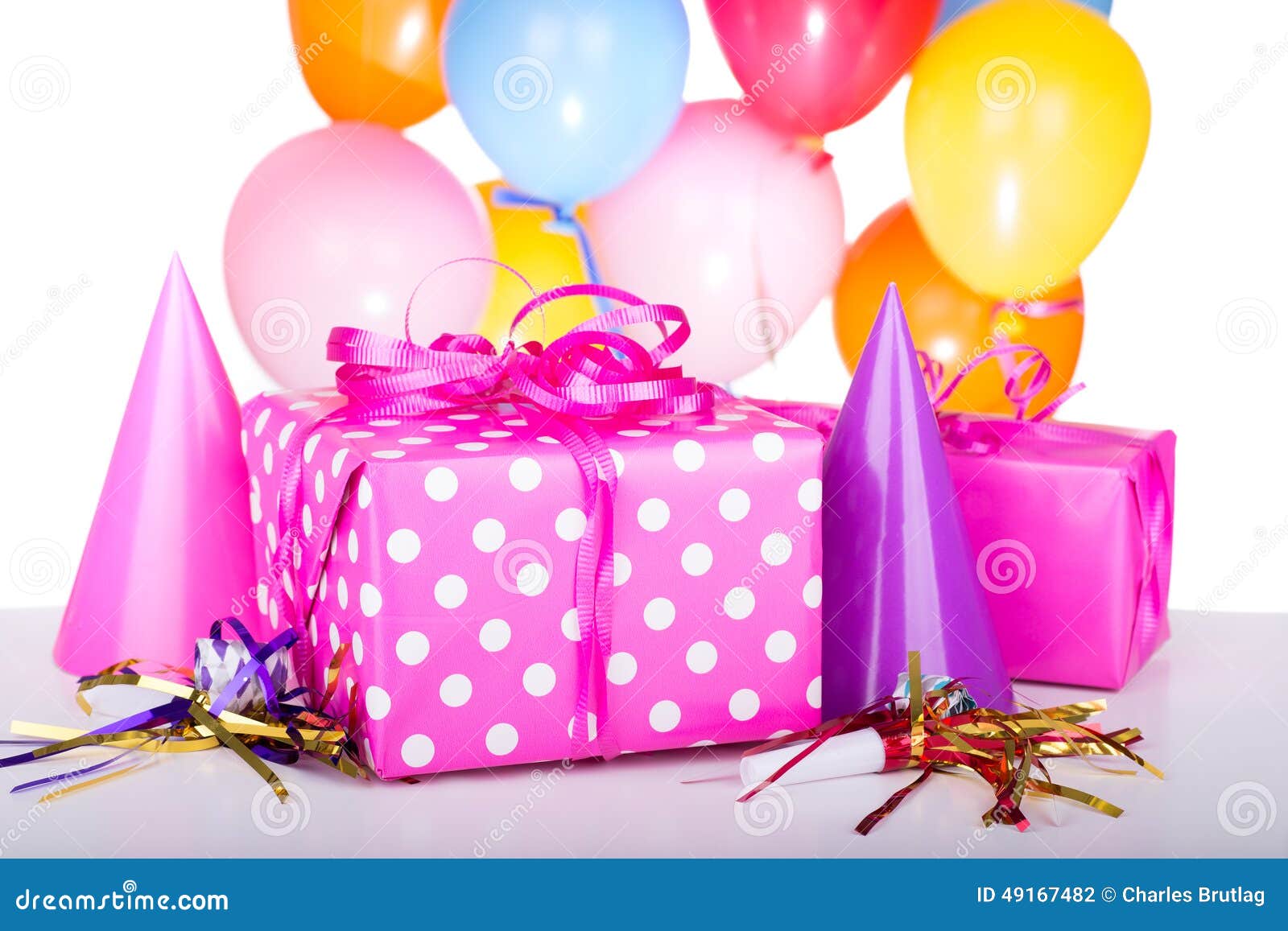 Pink Birthday Present stock photo. Image of holiday, noisemaker - 49167482