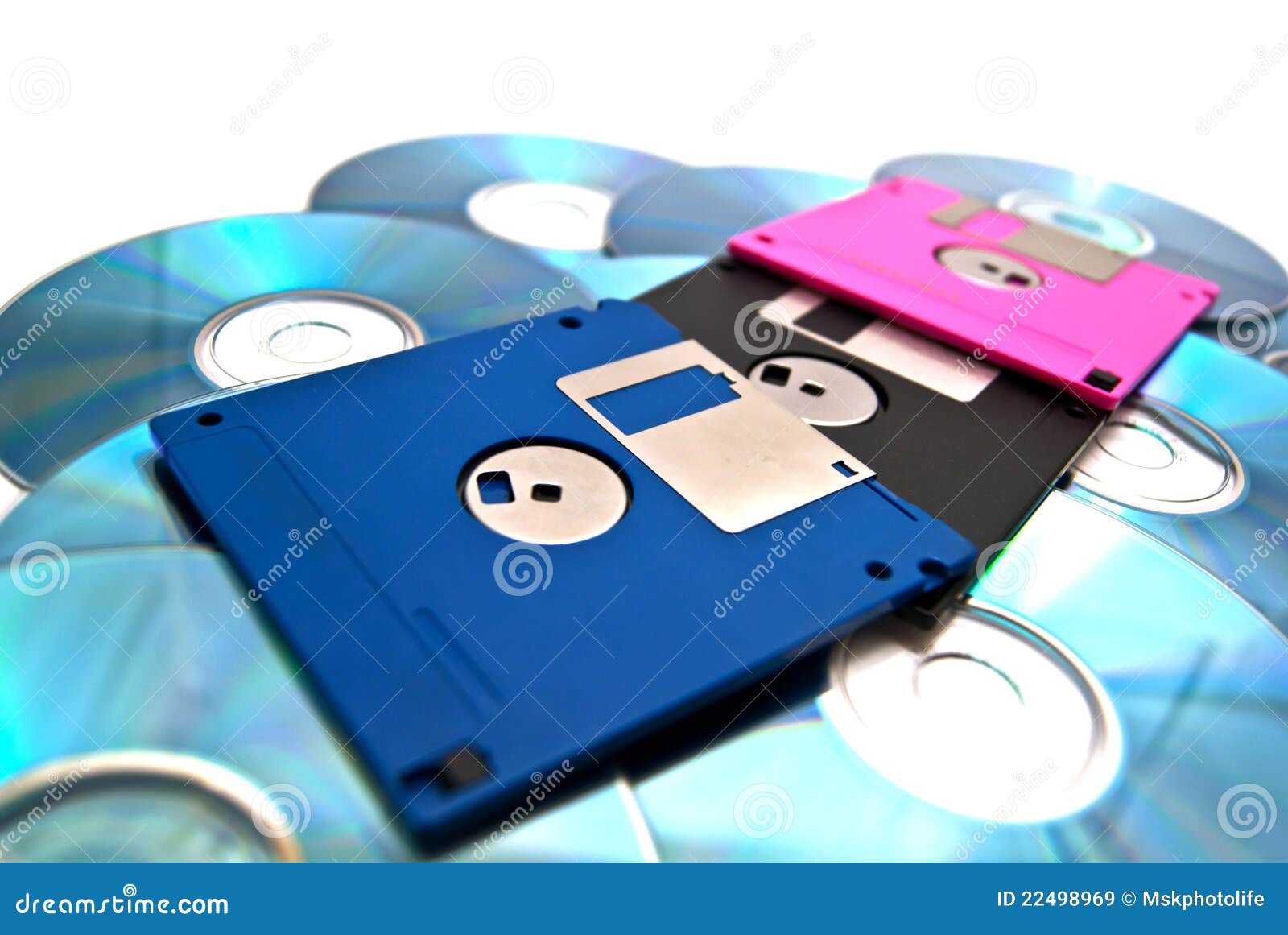 Pink, Black and Blue Diskettes on White Stock Image - Image of blue ...