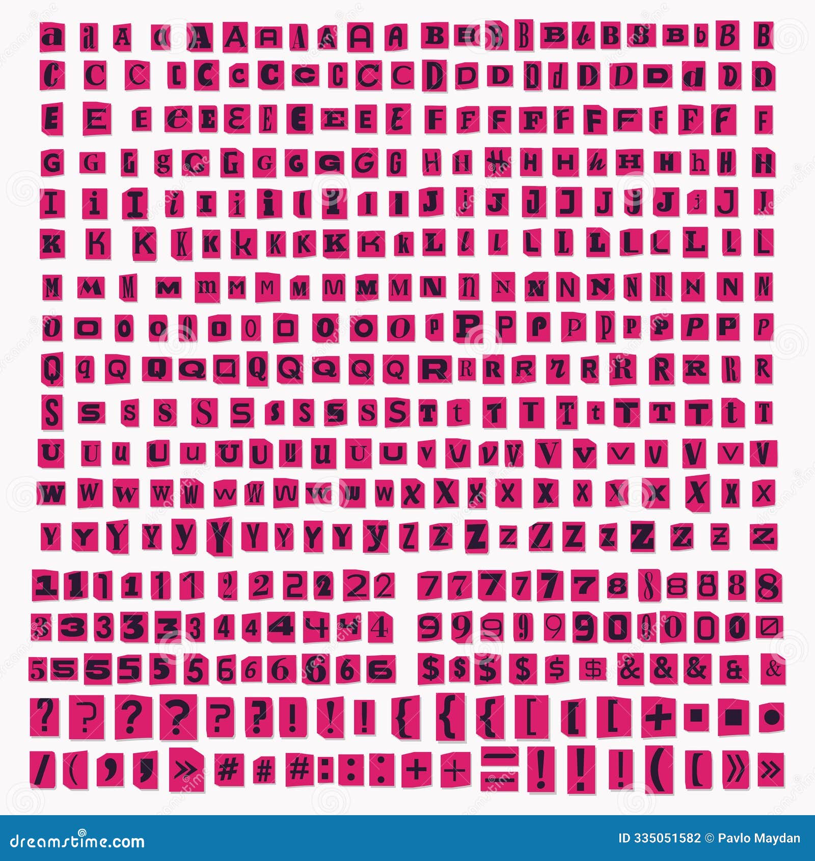 Pink and Black Cut Out Ransom Letters Collage Vector Alphabet Stock ...