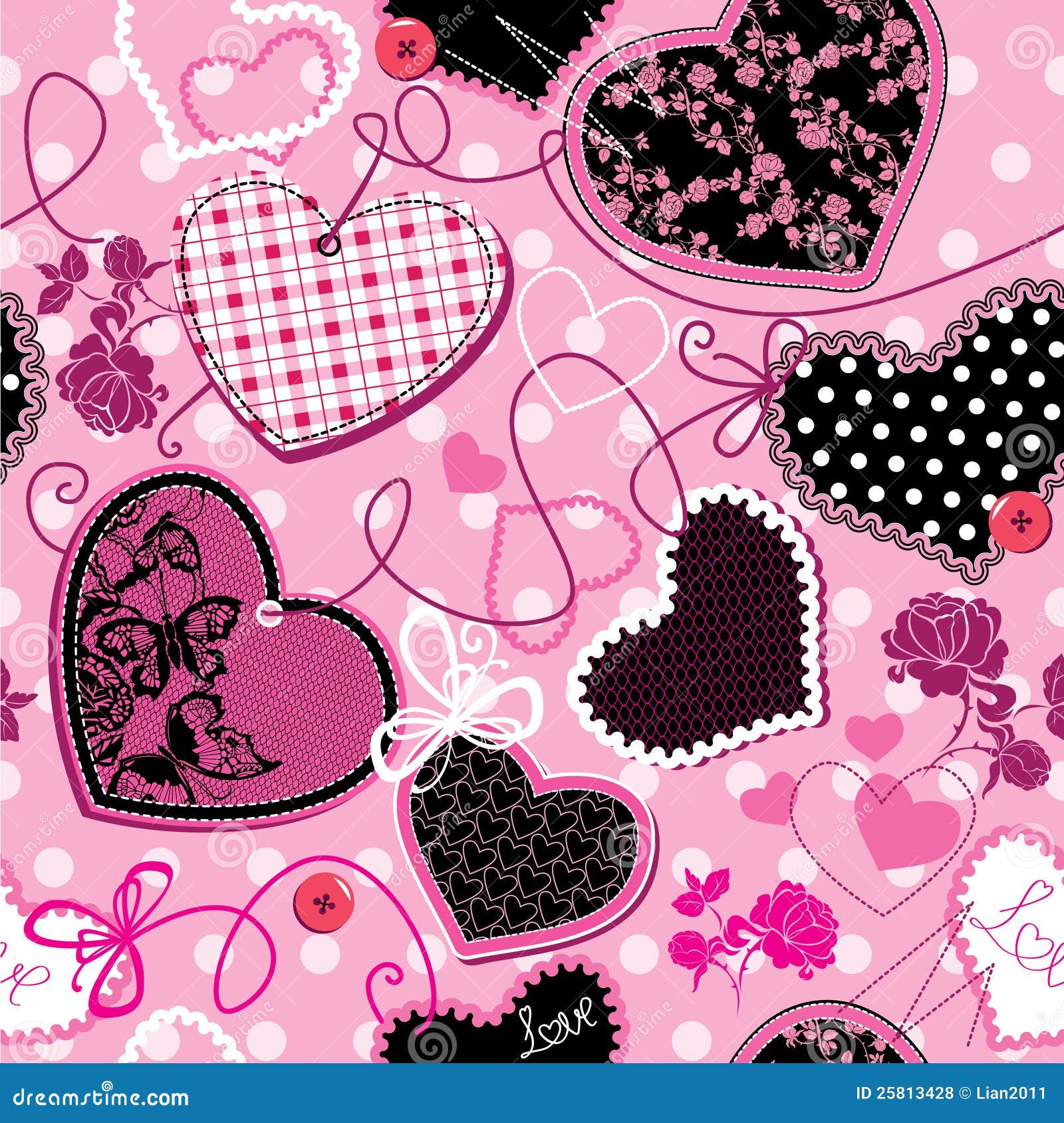 Pink and Black Hearts - Seamless Pattern Stock Vector - Illustration of ...