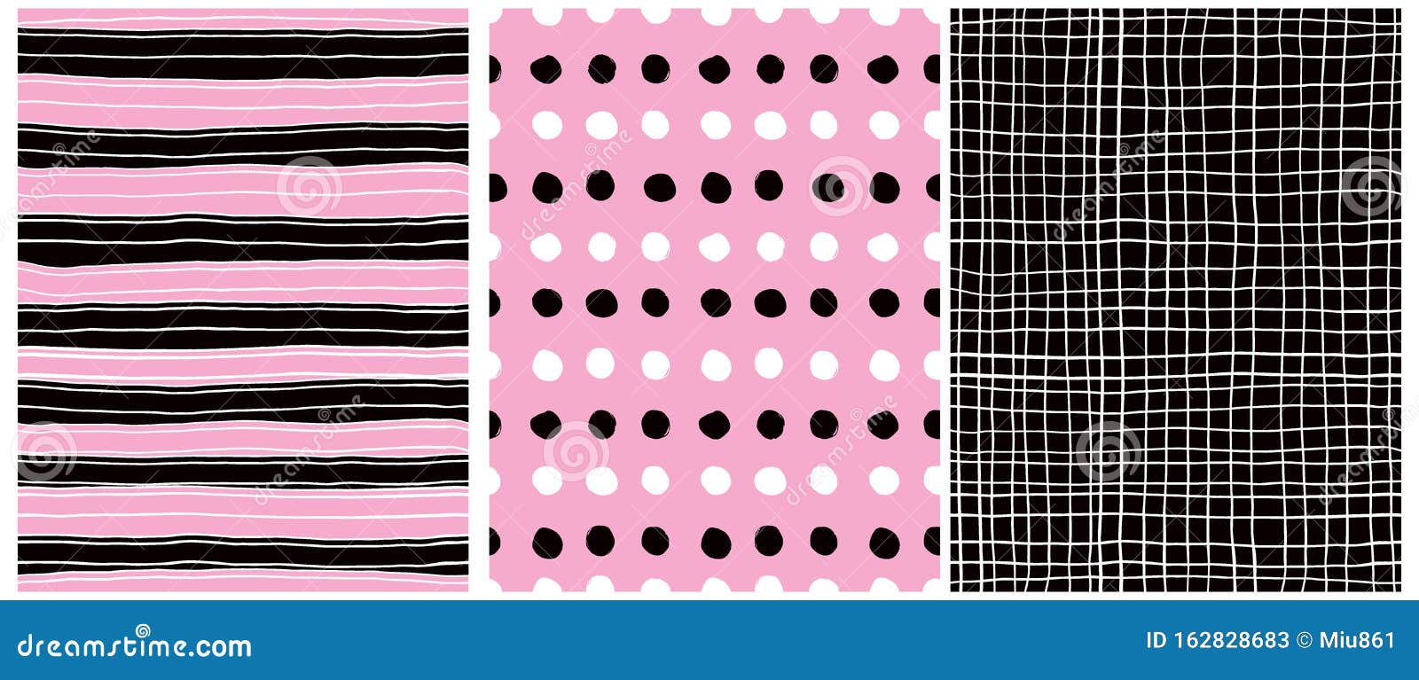 Pink, Black and White Simple Geometric Vector Prints. Stock Vector ...