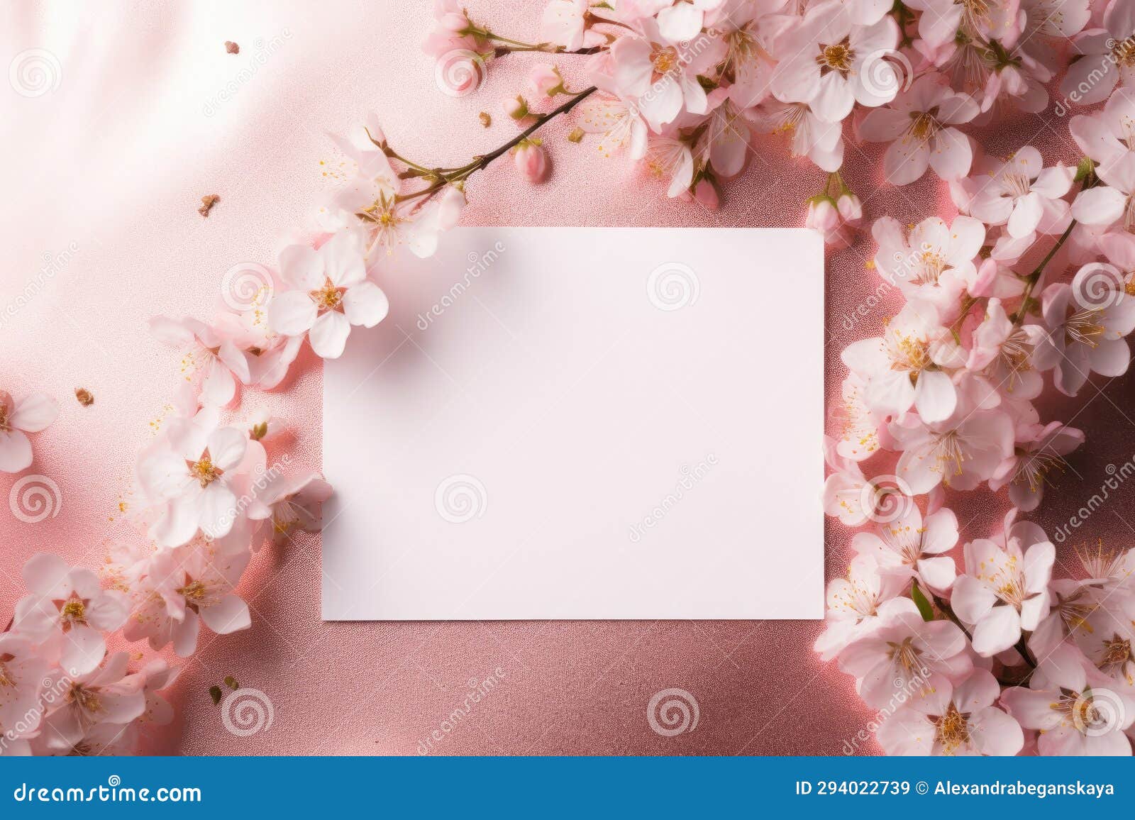 Pink Blank Sheet of Paper on Pink Background with Spring White Flowers ...