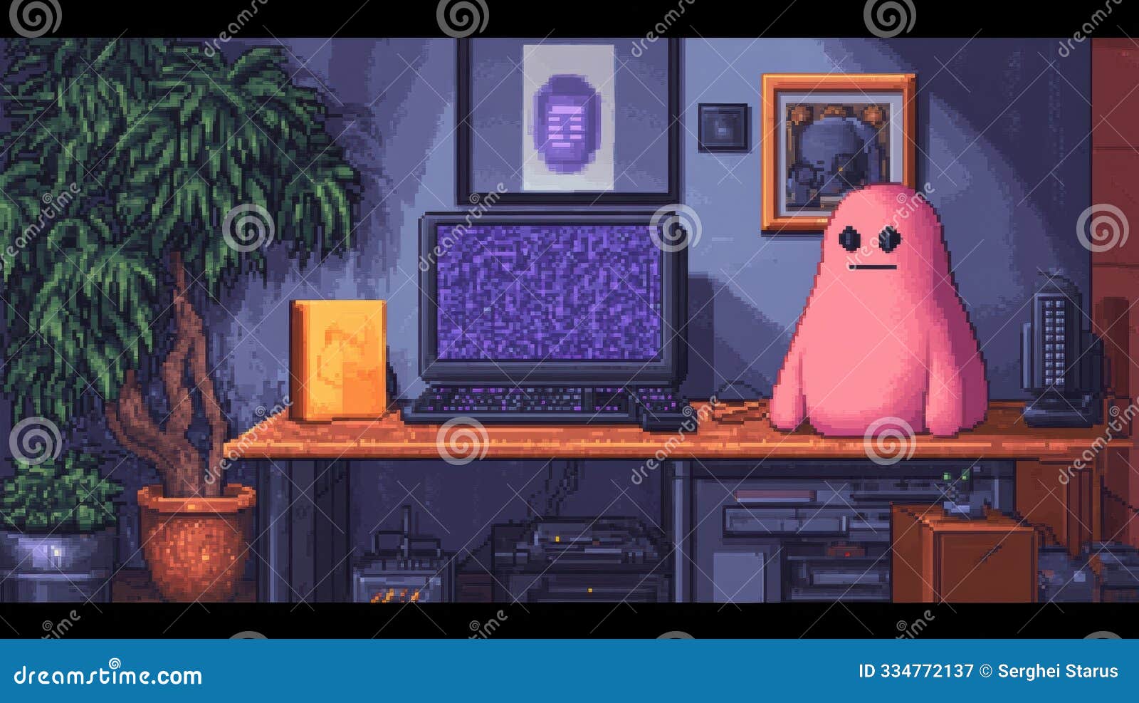 A Pink Blob Sitting on a Desk Next To a Computer, AI Stock Image ...