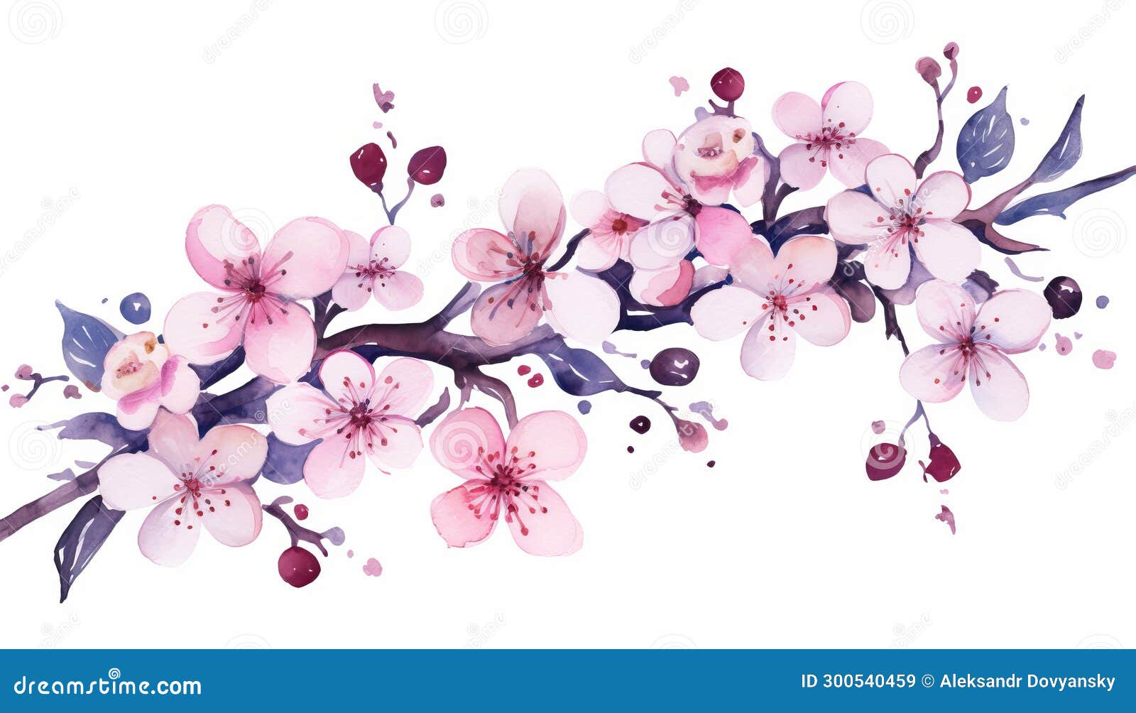 Pink Blooming Spring Tree Branch in Watercolor Style Stock Illustration ...