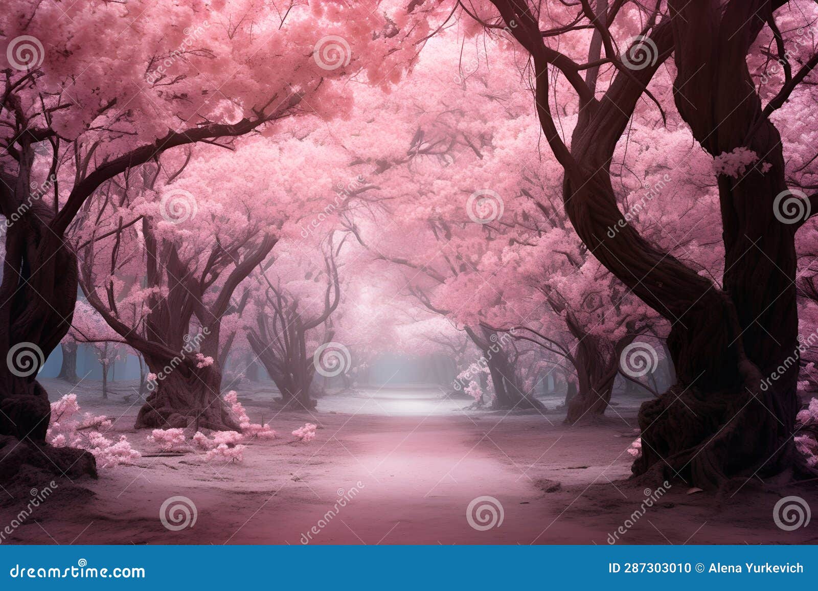 Pink Blossoms Sakura, Landscape of River Flowing through Forest or Park ...