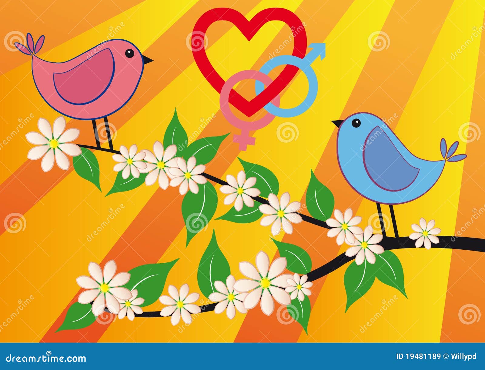 Pink and Blue Bird with Love Stock Vector - Illustration of season ...