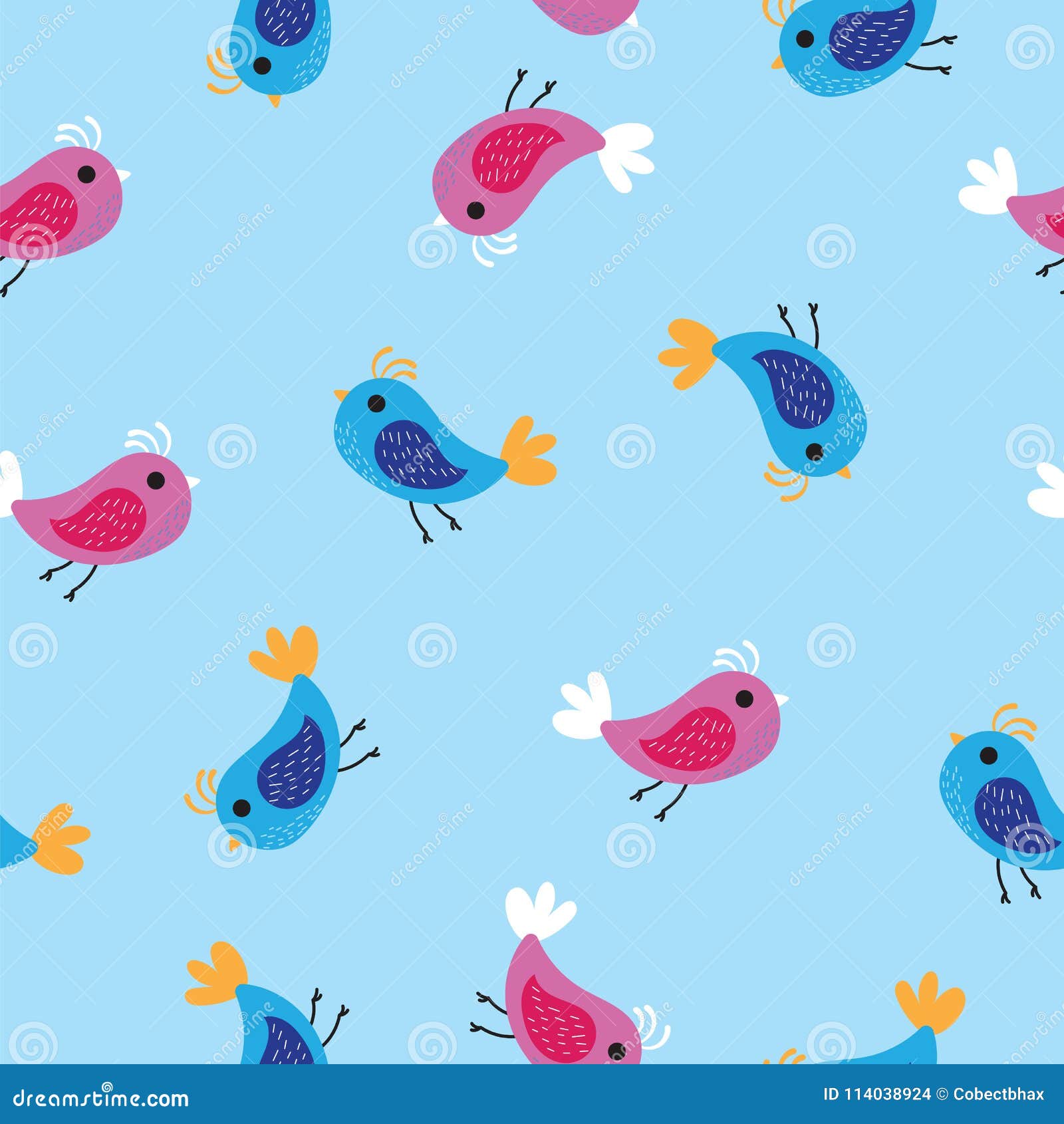Pink and Blue Birds Pattern Background. Seamless Pattern Colored Birds ...