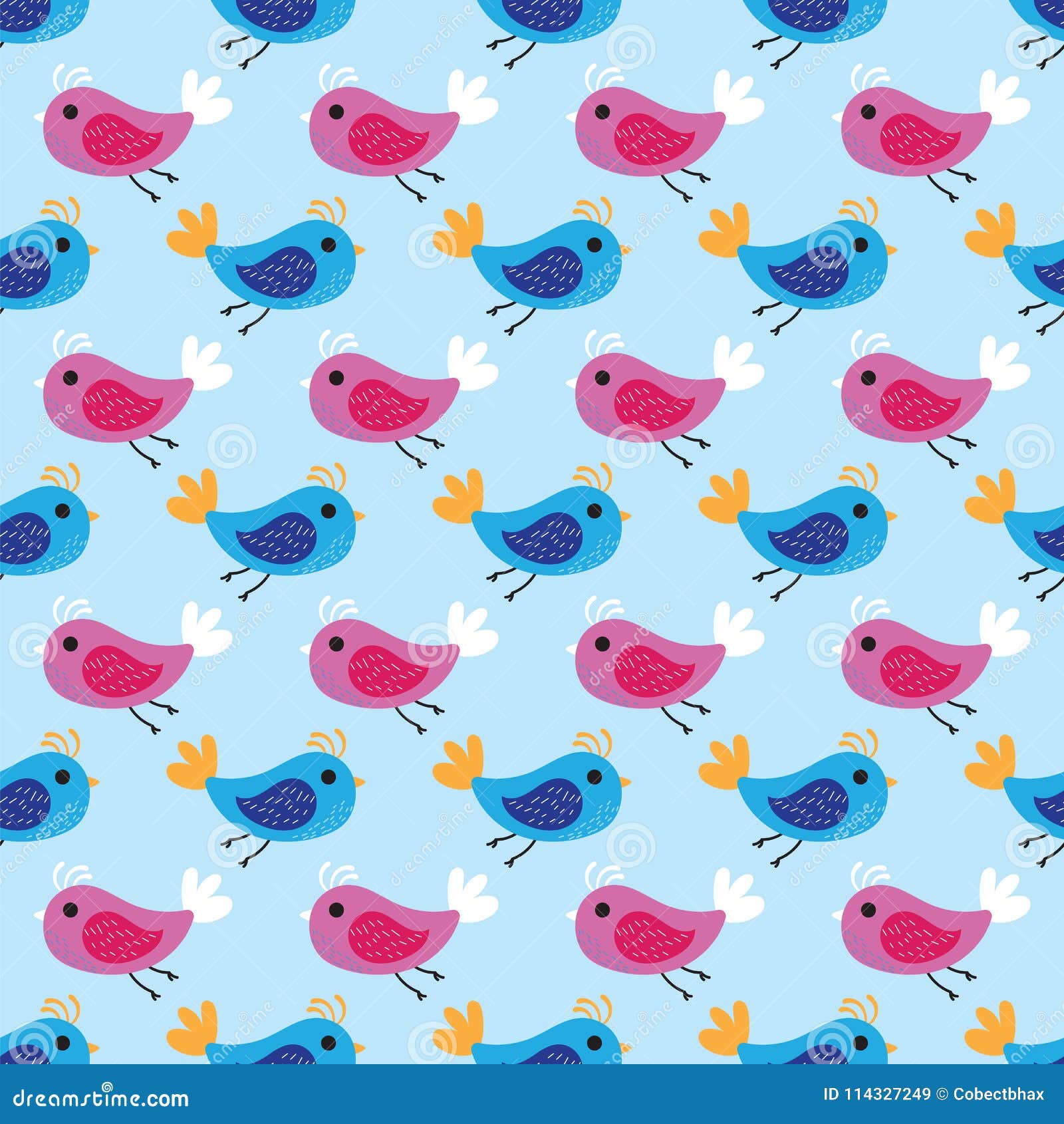 Pink and Blue Birds Pattern Background. Seamless Pattern Colored Birds ...