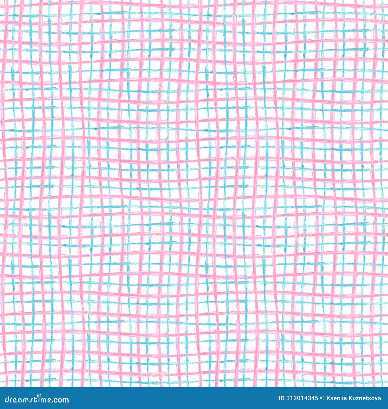 Pink and Blue Checkered Background. Seamless Grid of Pencil Lines. Hand ...