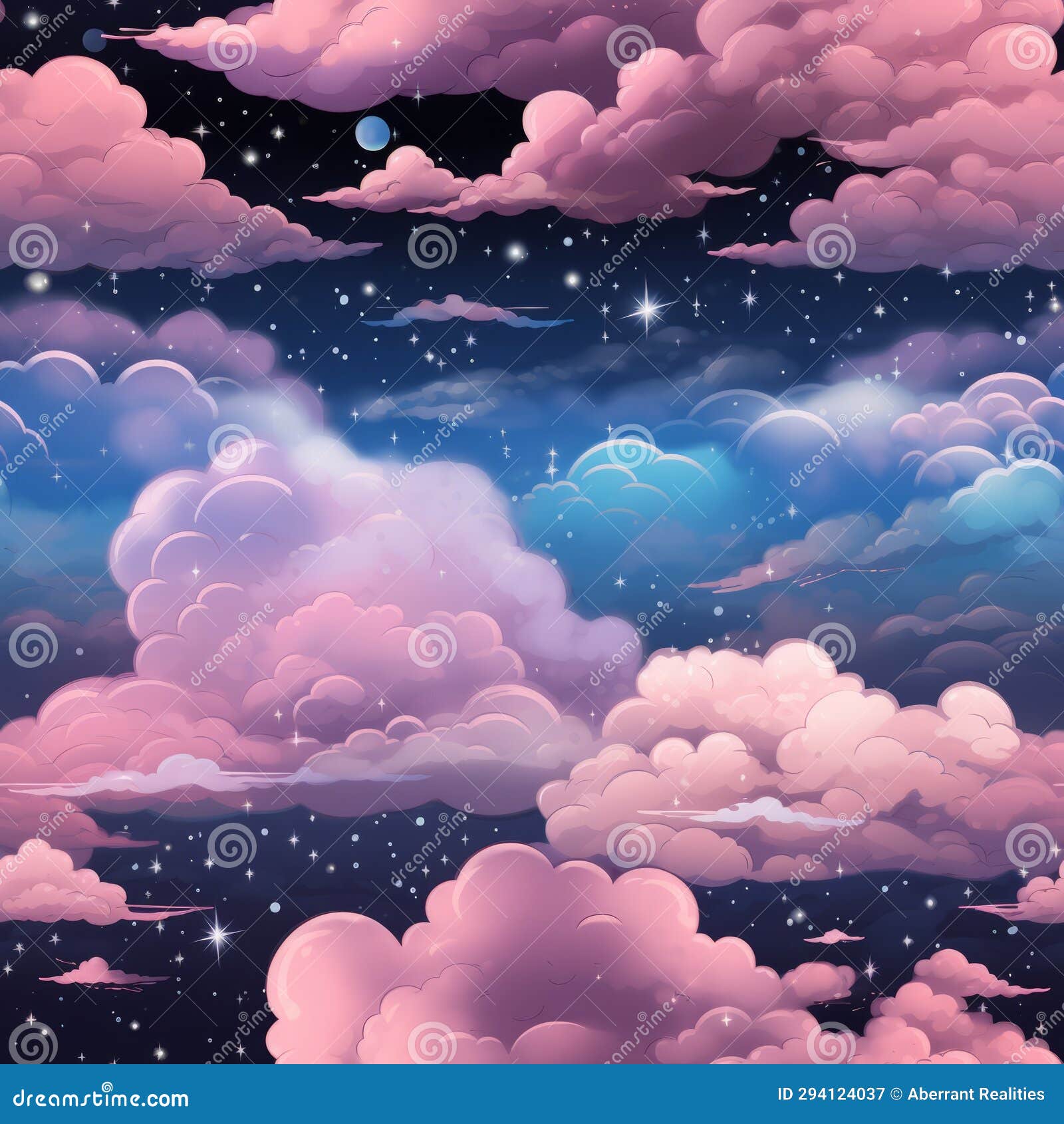 Pink and Blue Clouds in the Night Sky Stock Illustration - Illustration ...