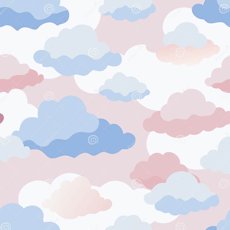 Pink and Blue Clouds Seamless Pattern on White Background Stock ...